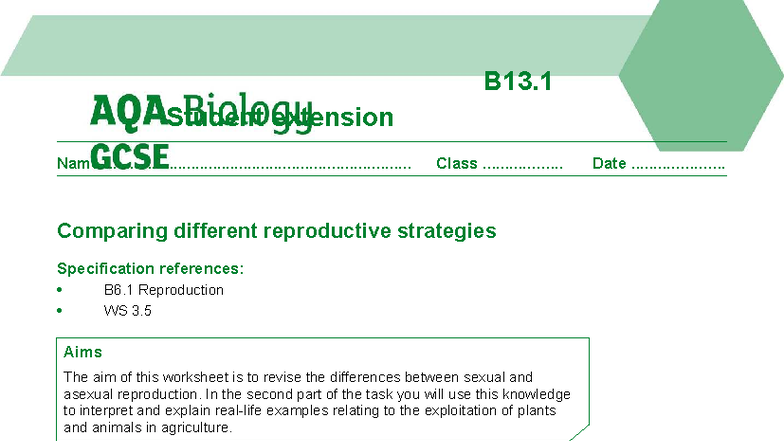 B13.1 Worksheet: Comparing Sexual & Asexual Reproduction Strategies ...
