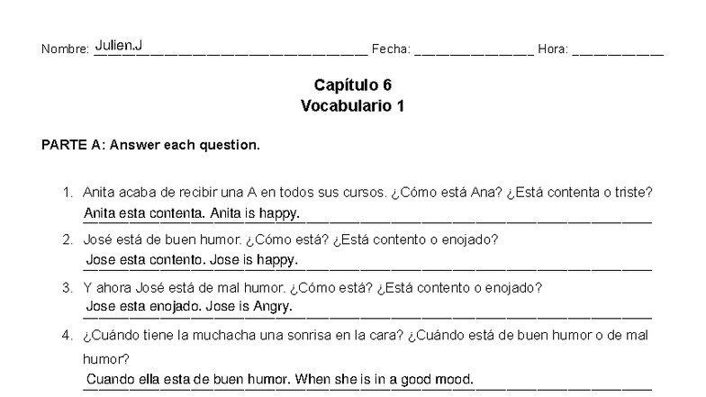 SPI CH6 Vocab 1 Práctica: Ejercicios y Sinónimos - Studocu