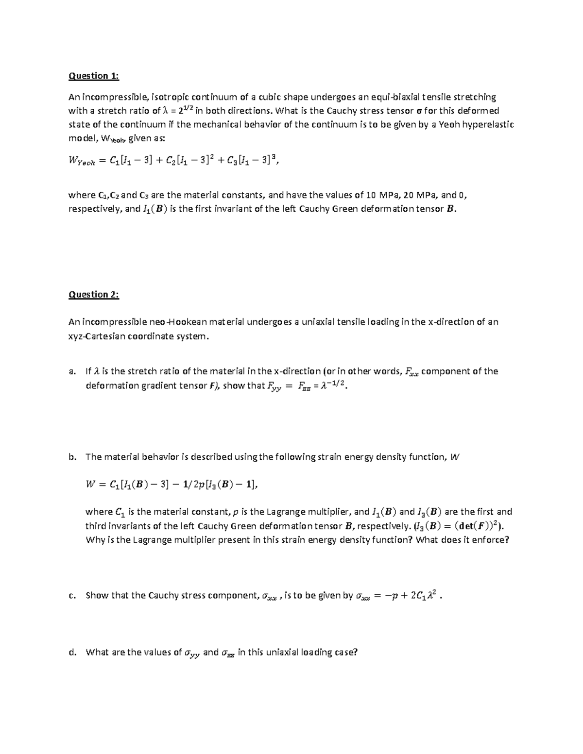 Continuum Mechanics Exercise Part 2 (2024-2025) with Solutions & Analysis - Studeersnel