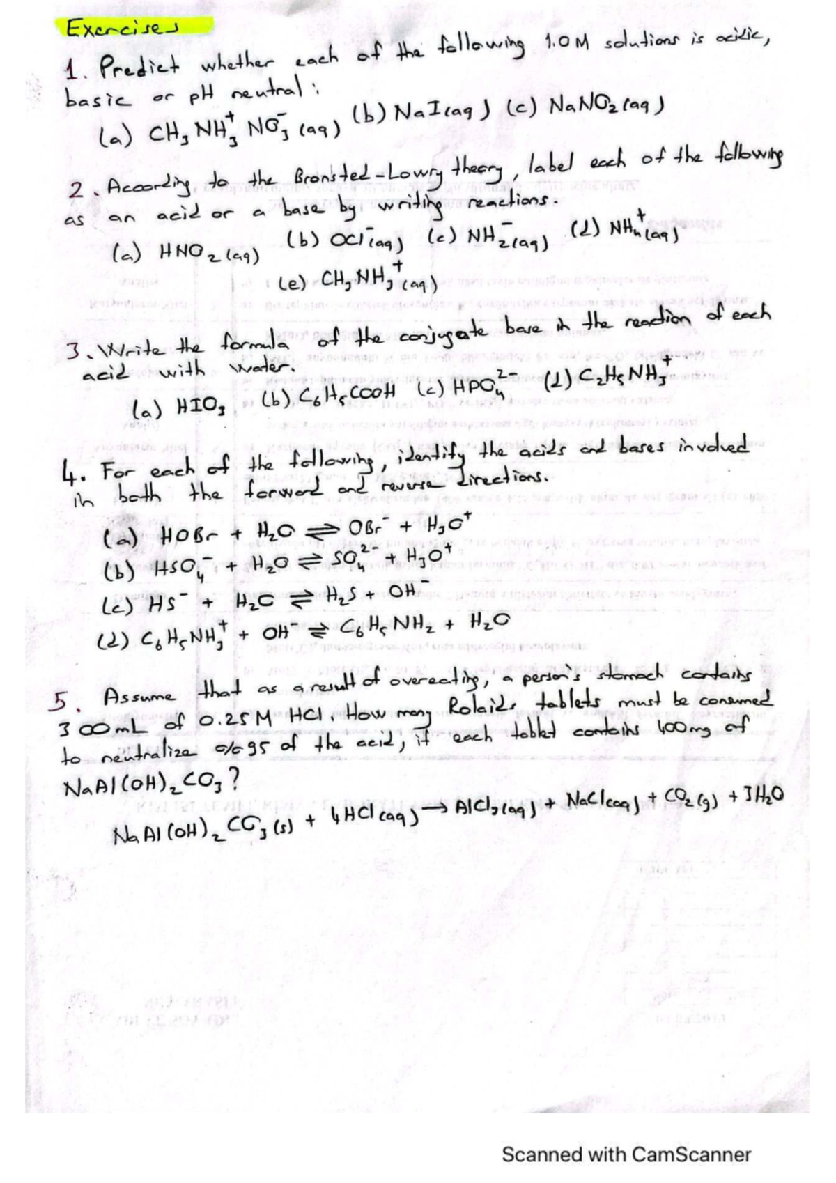 Acid-base titration exercises for chemistry 101: predicting pH and ...