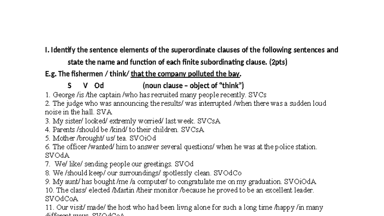 Assignment 14 2025: Analyzing Sentence Elements and Clauses - Studocu