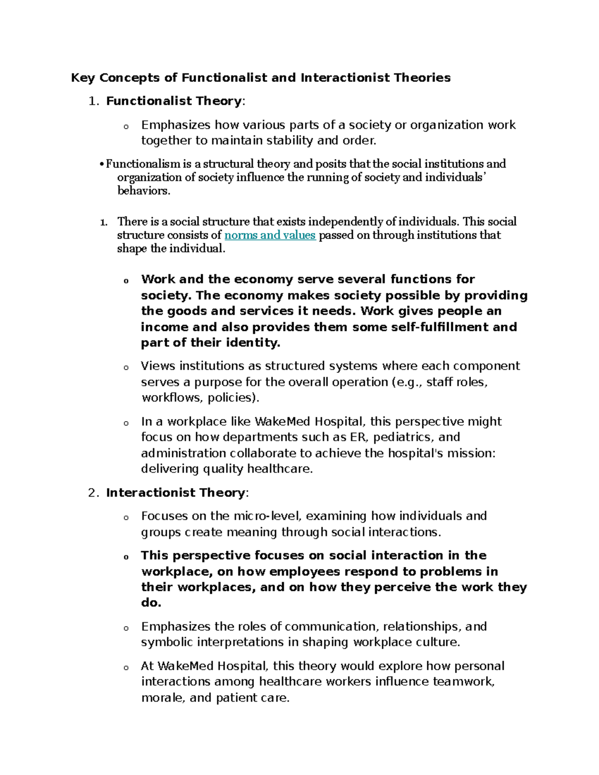 Key Concepts of Functionalist and Interactionist Theories ...