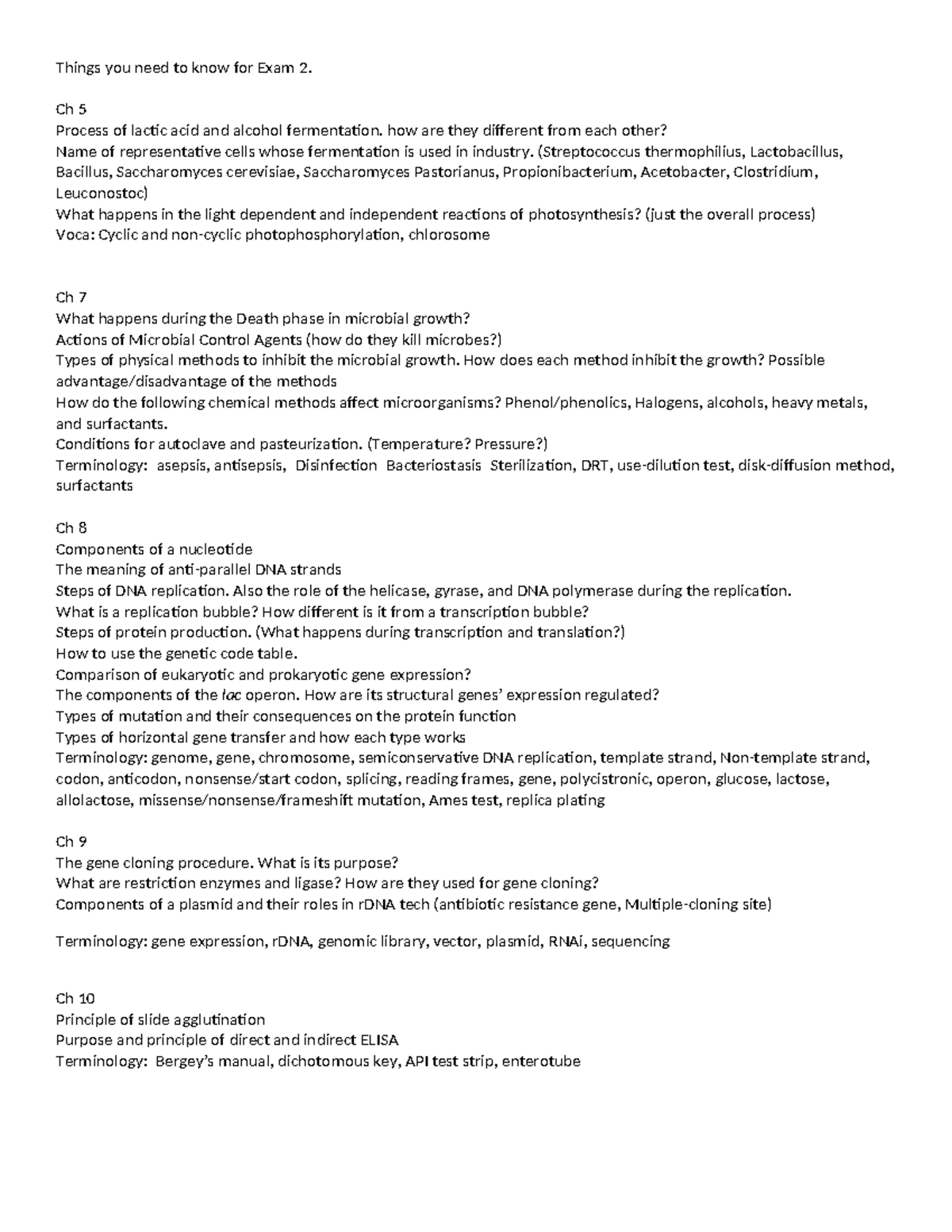 Biology 101: Exam 2 Review - Key Concepts from Ch 5-10 - Studocu