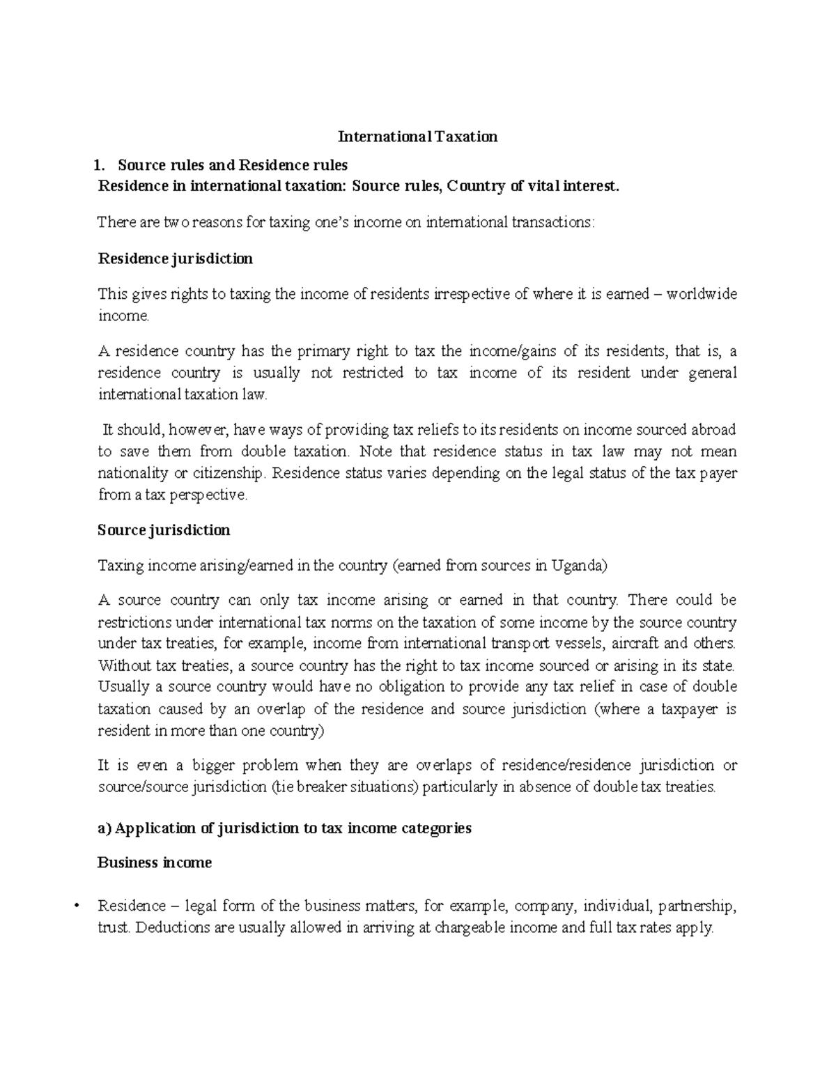 International Taxation 1: Source and Residence Rules Explained - Studocu