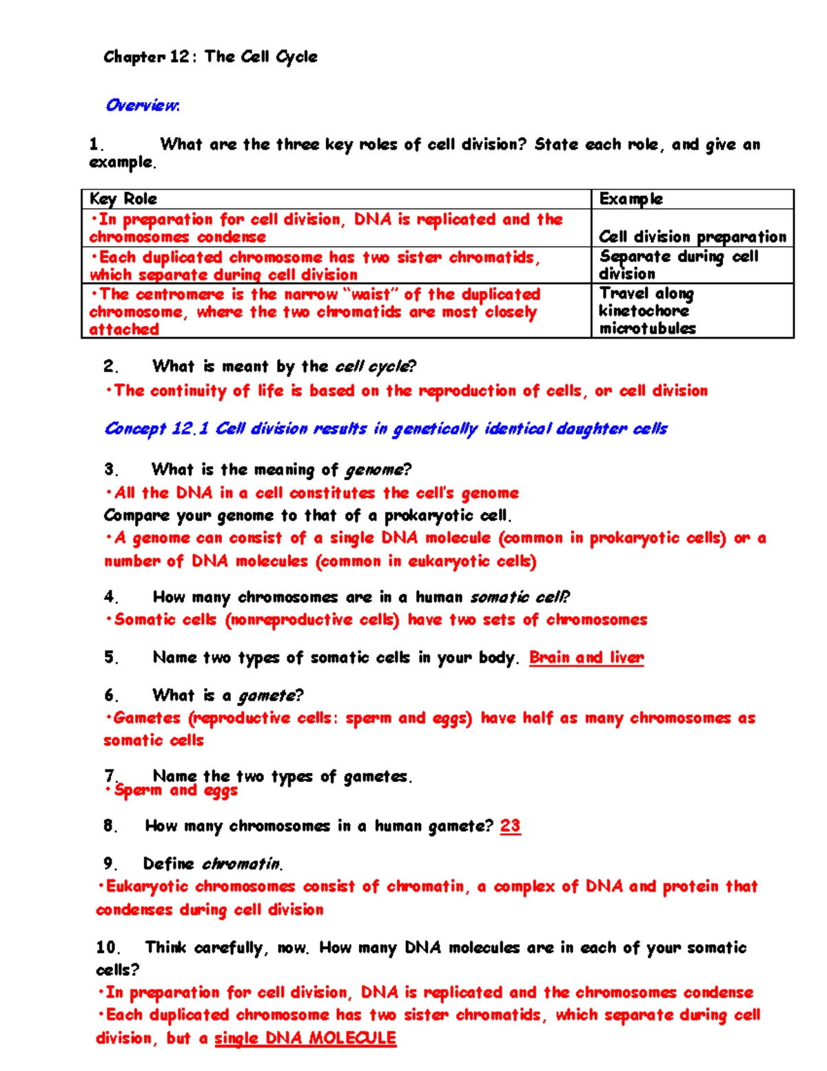 Chapter-12 Studt Guide Answers #1 - Chapter 12: The Cell Cycle Overview ...