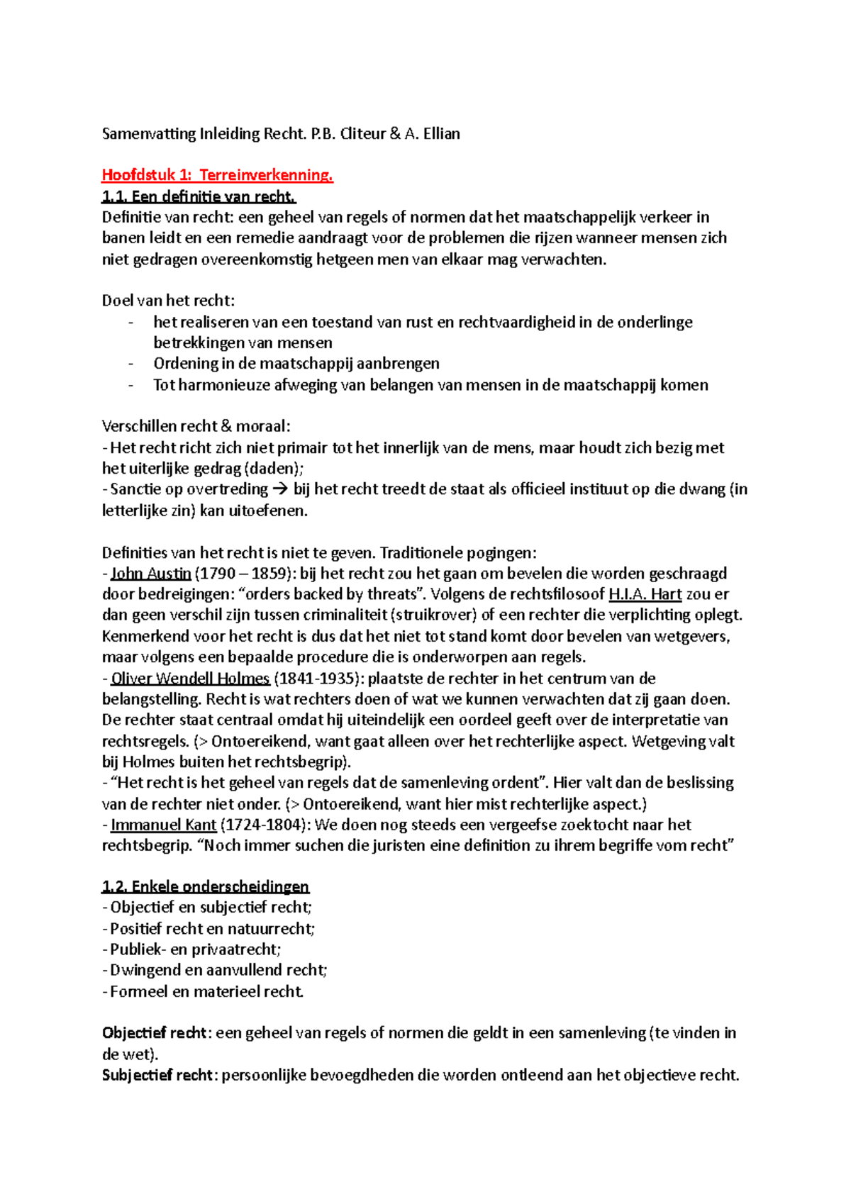 Samenvatting Inleiding Recht Hoofdstuk 1: Terreinverkenning en ...