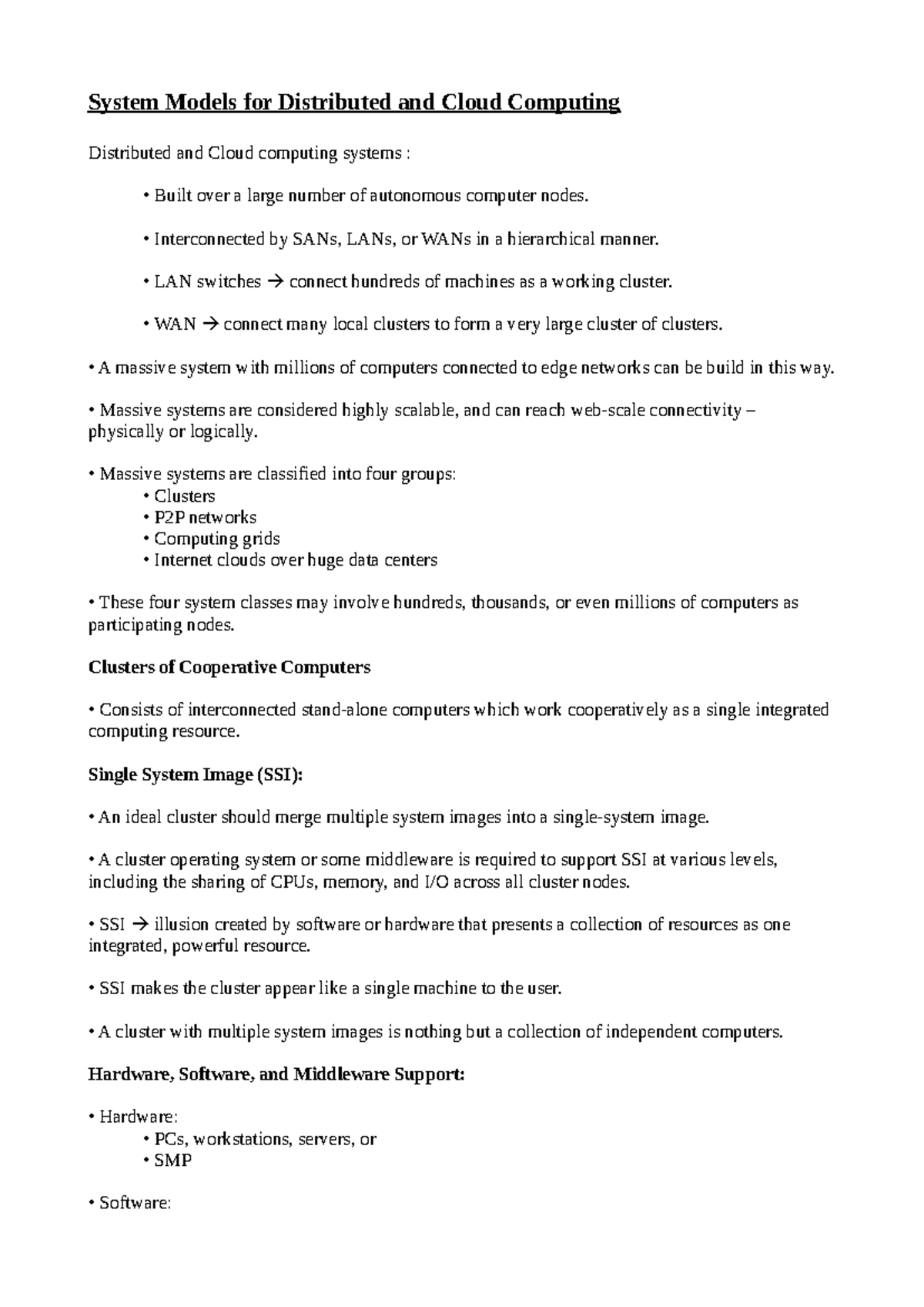 Systems Models for Distributed & Cloud Computing: A Comprehensive Overview - Studocu