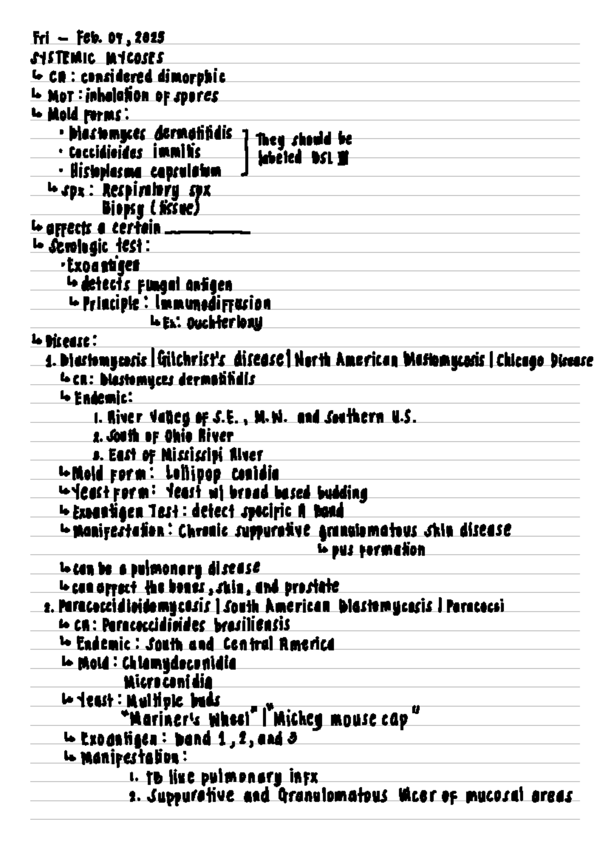 SYSTEMIC MYCOSES: Overview of Dimorphic Fungi and Infections - Studocu