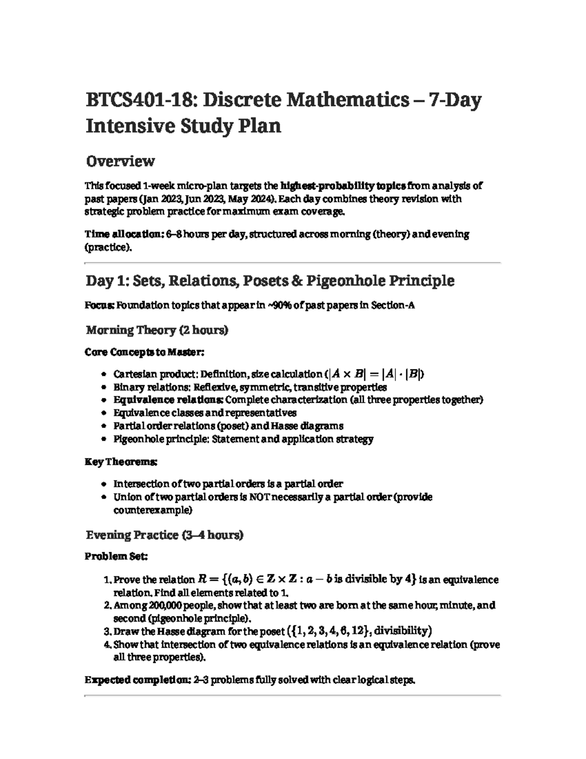 Discrete Mathematics (MATH 101) Intensive Study Plan Overview - Studocu