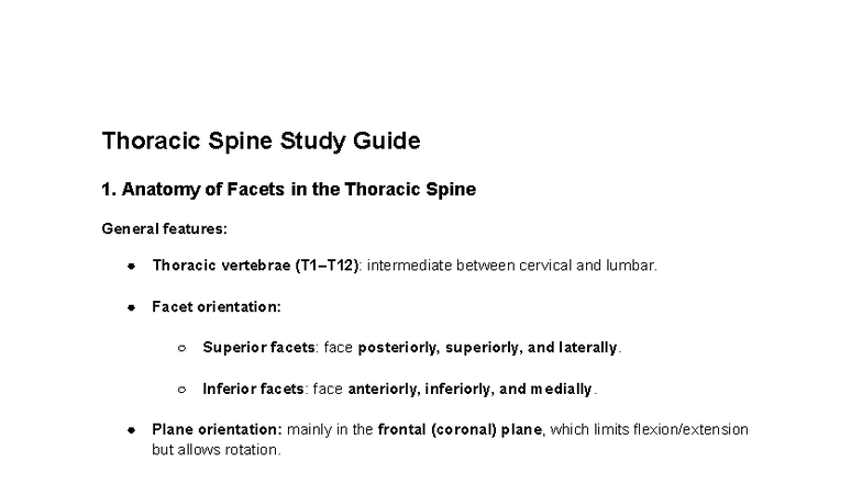 Thoracic Spine Anatomy & Motion Study Guide (TSG 101) - Studocu