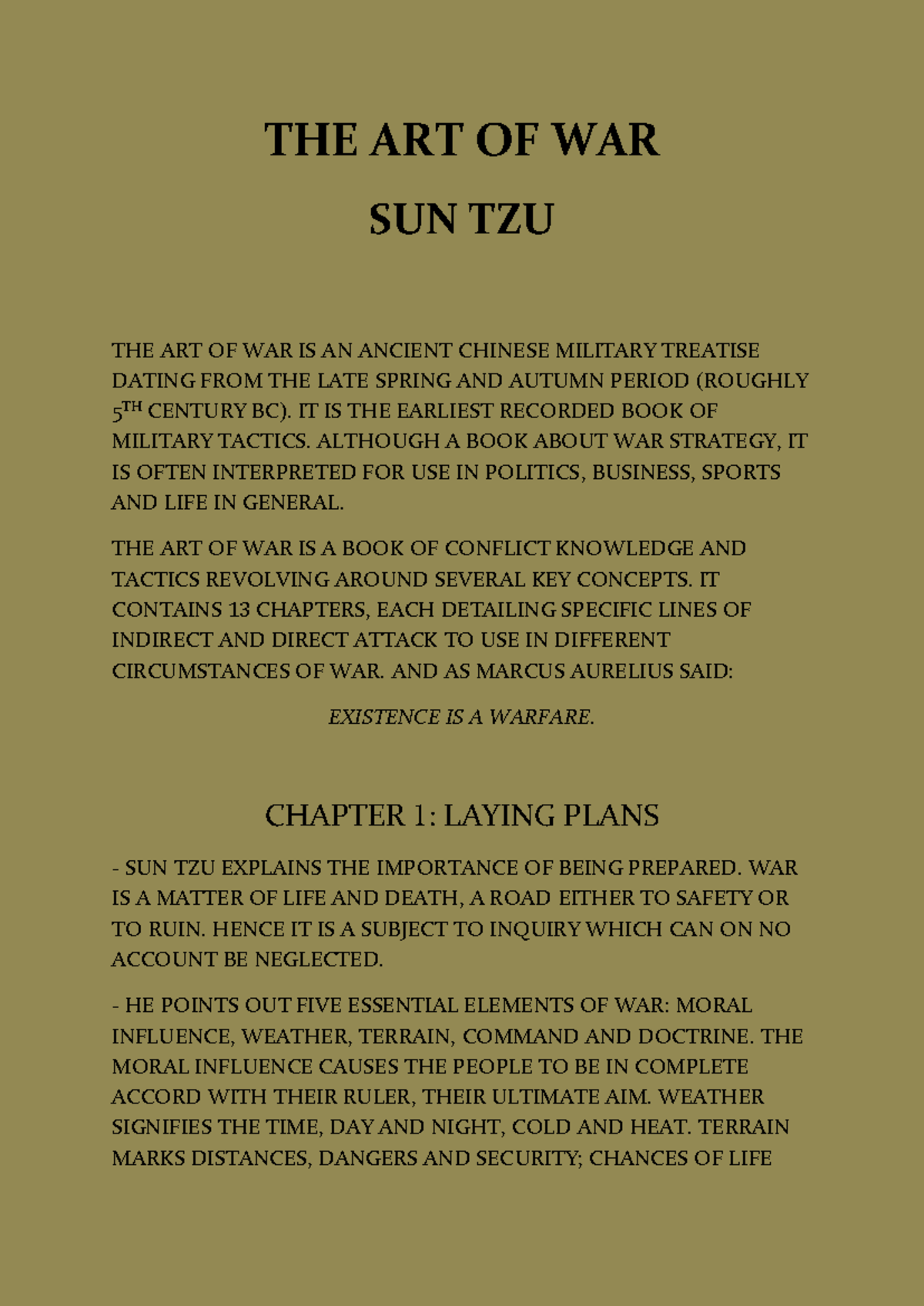 THE ART OF WAR - Nice book - THE ART OF WAR SUN TZU THE ART OF WAR IS ...