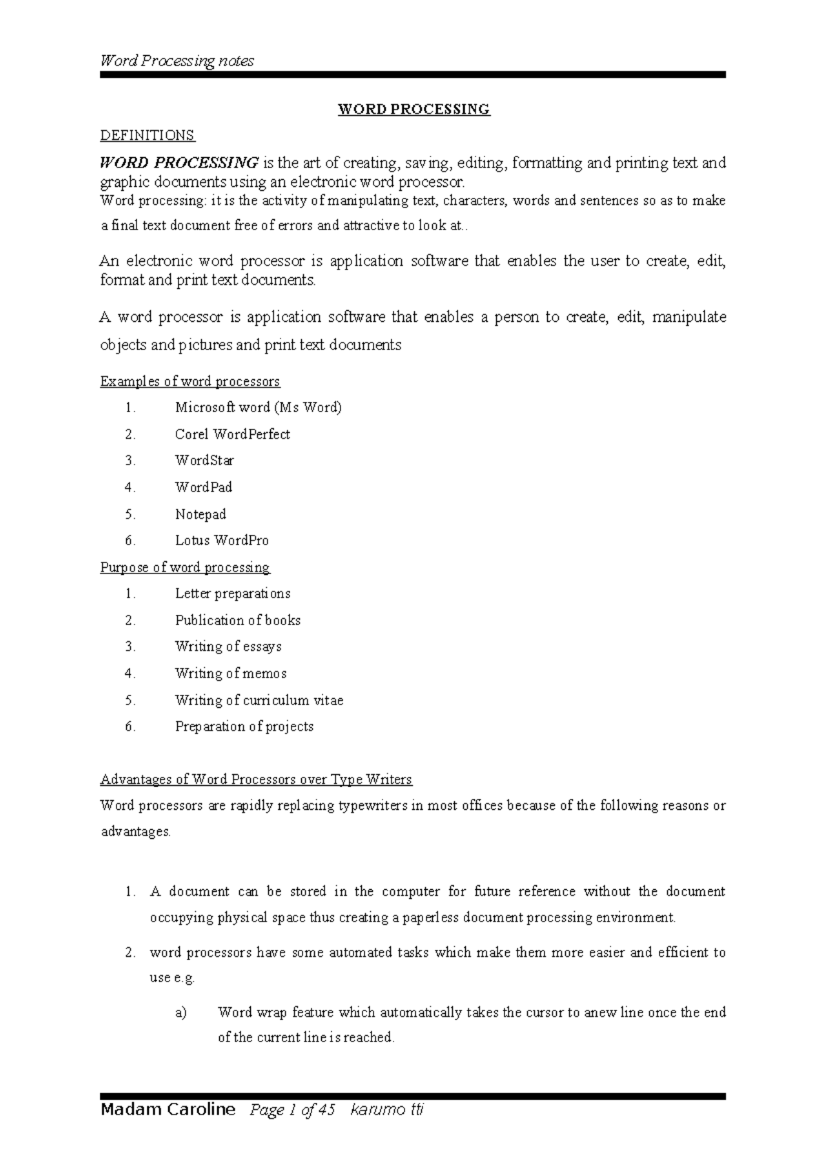 Word Processing Notes - Revision Guide for TTI Course - Studocu