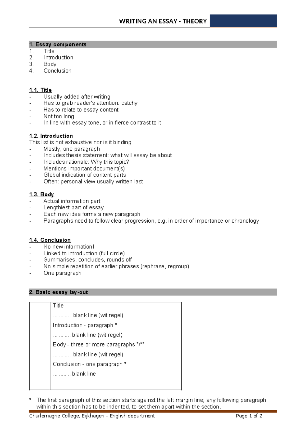 ENG 101: Essay Writing Theory - Key Components and Structure - Studeersnel
