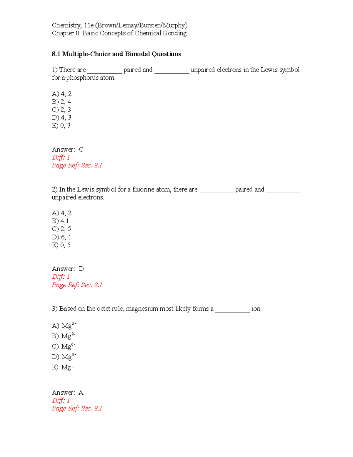 Ch08 Testbank - Basic Concepts of Chemical Bonding in Chemistry - Studocu