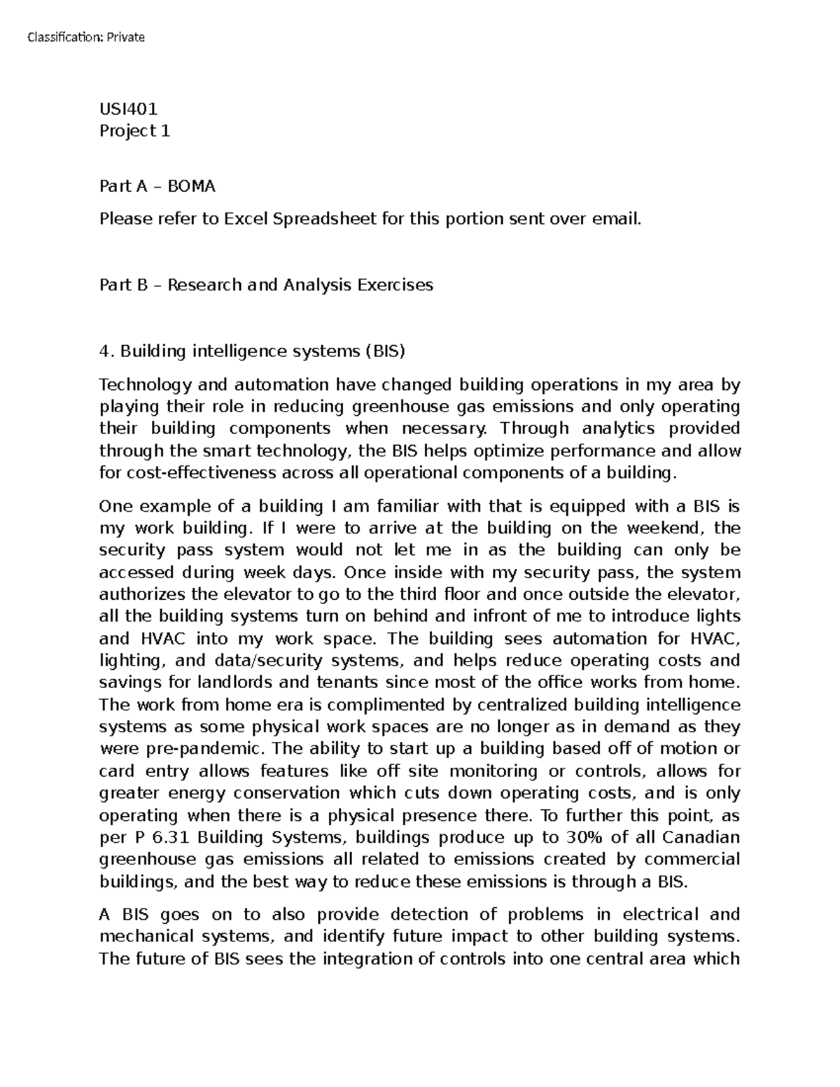 BUSI401 Project 1: Building Intelligence Systems & Green Construction ...