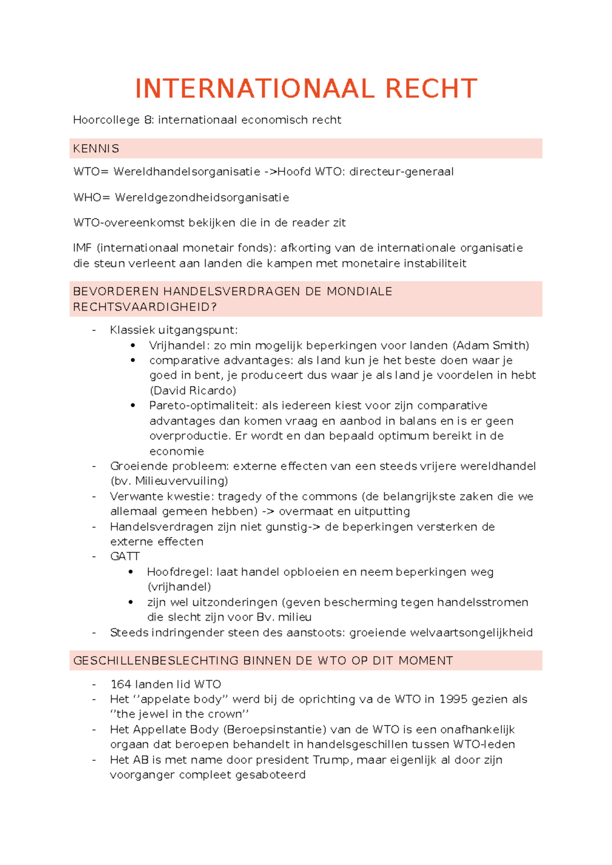Internationaal Recht Hoorcollege 8: Economisch Recht en WTO Analyse ...