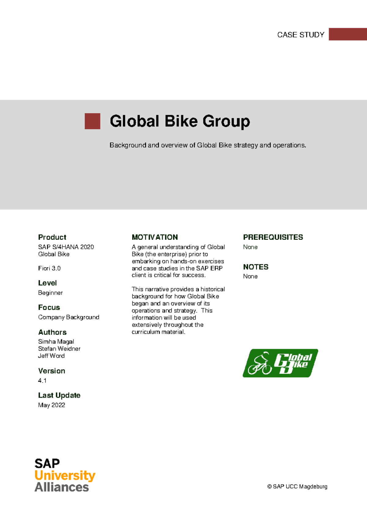CASE STUDY SAP 2020: Global Bike Group Strategy and Operations Overview ...