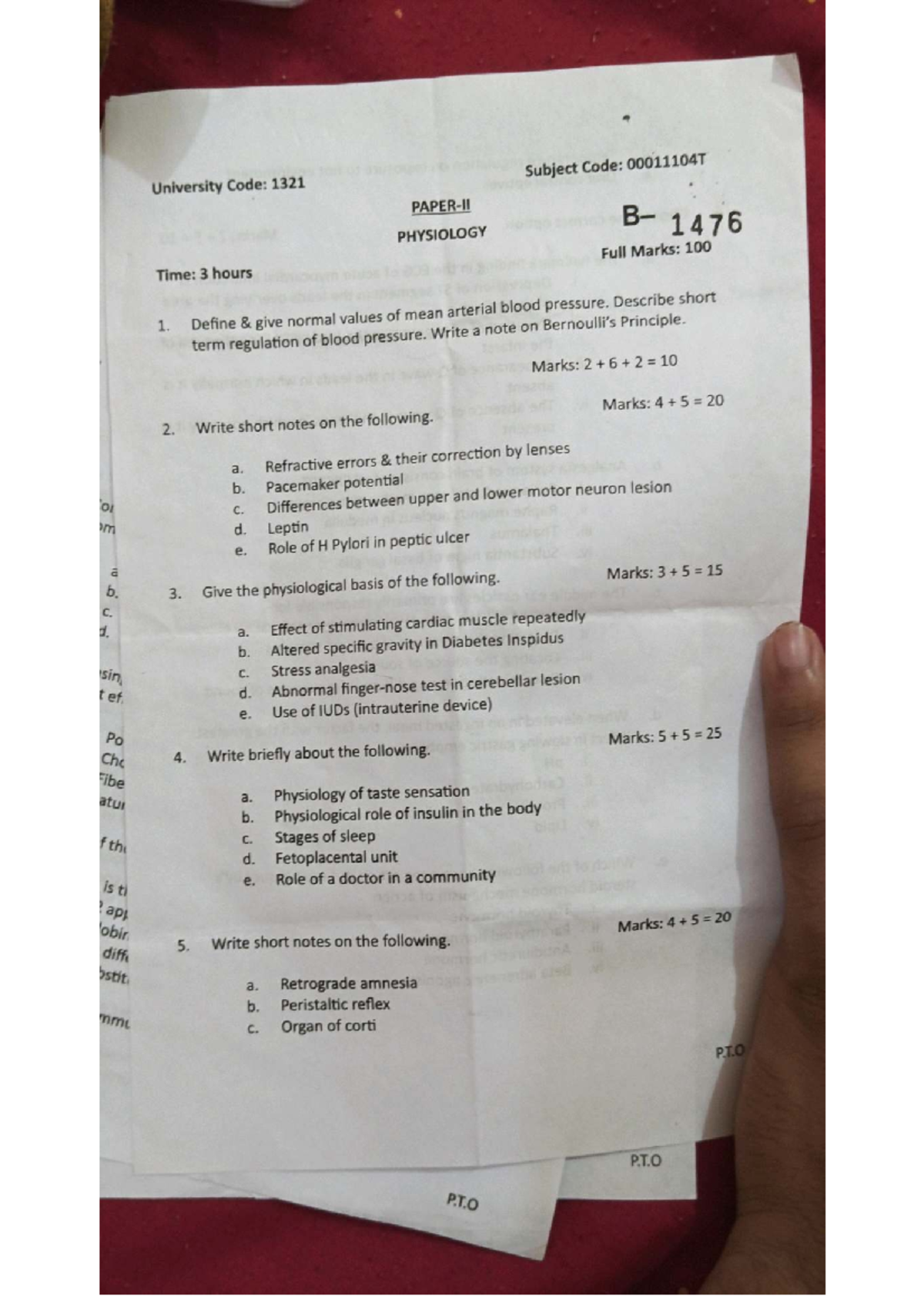 Physiology 1476 - P2 2023 Question Paper - Studocu