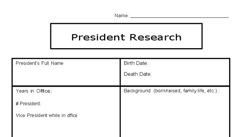 Presidential Research Project: Key Facts & Trivia Questions - Studocu