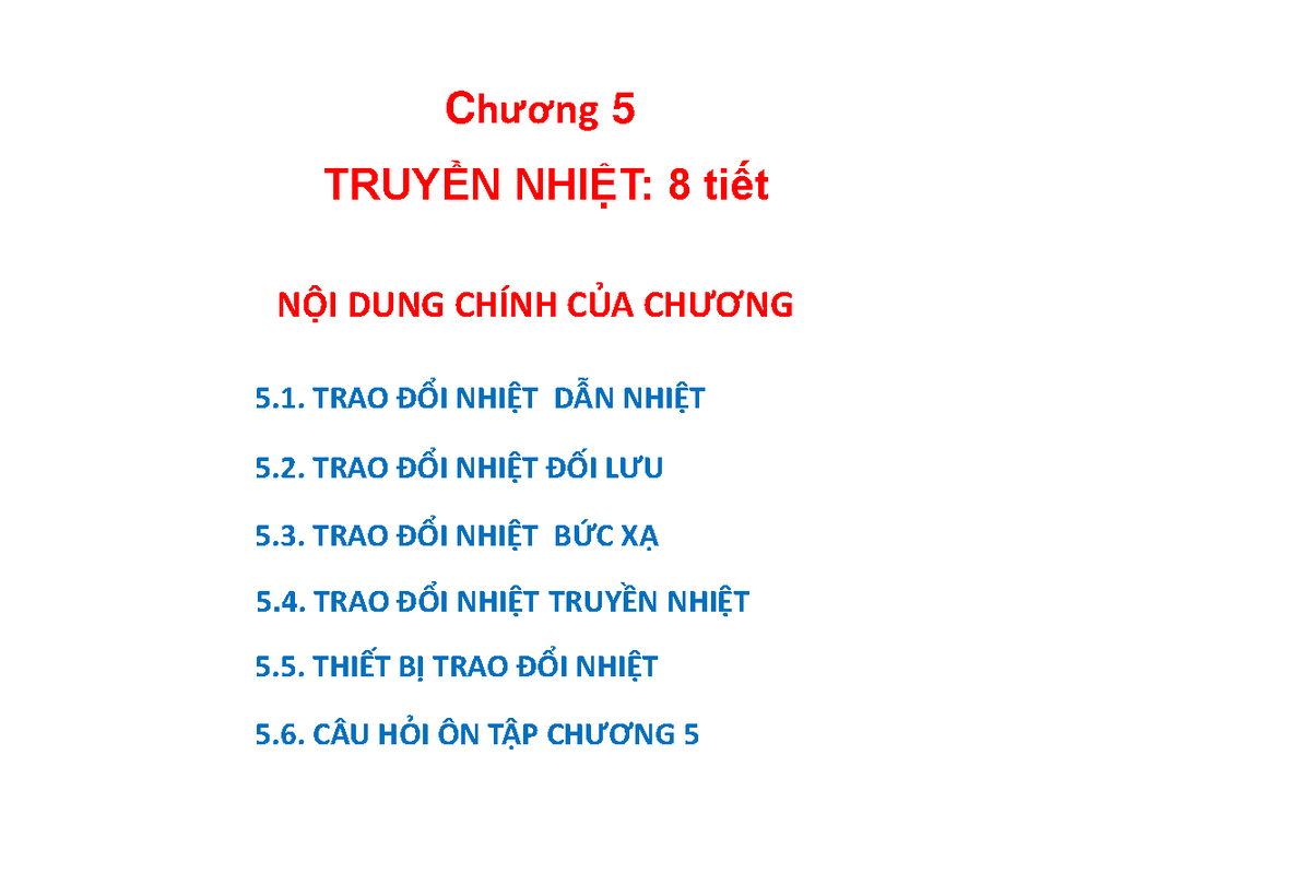 Chương 5: Trao Đổi Nhiệt - Nội Dung Chính và Câu Hỏi Ôn Tập - Studocu