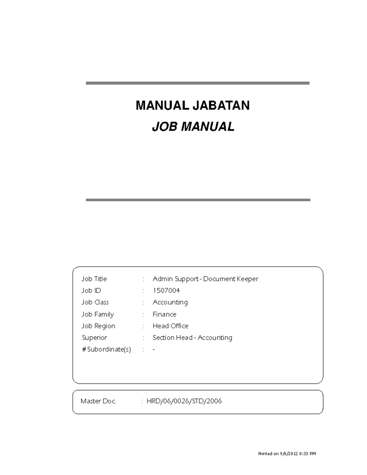 JOB MANUAL: Document Keeper (Admin Support) - HRD/06/0026/STD/2006 ...