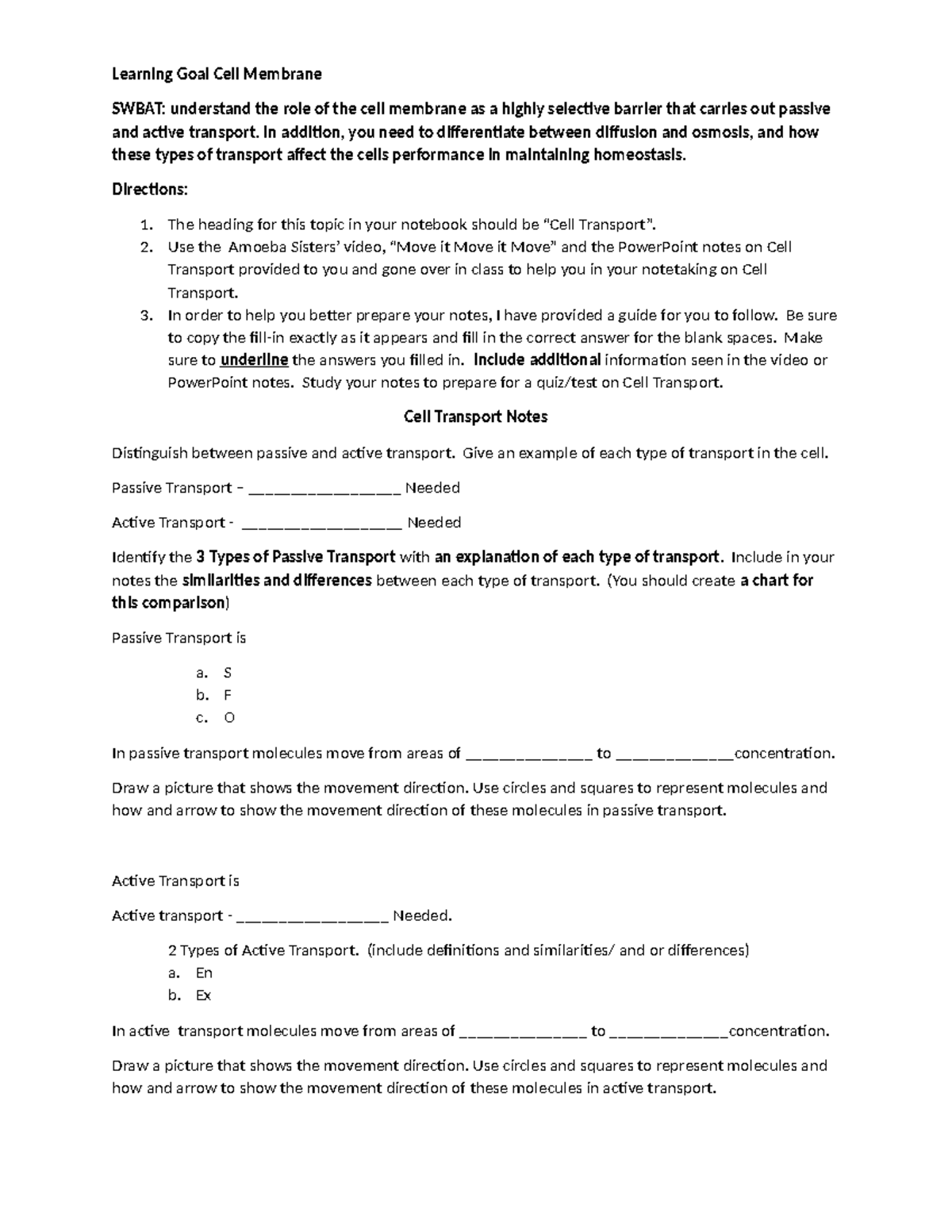 Cell Transport Notes & Study Guide (Bio 101) - Passive & Active ...