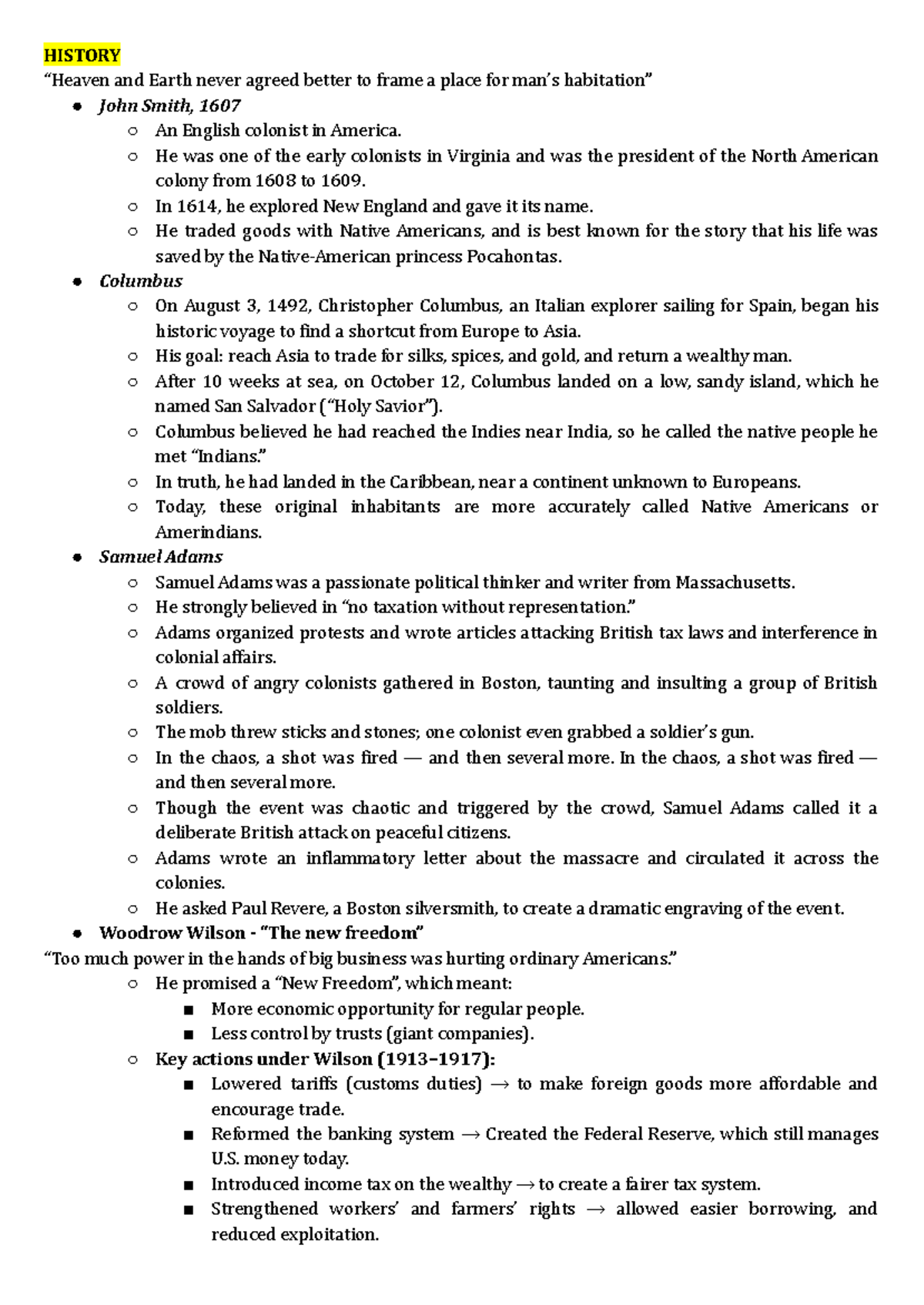 HIST 101: Key Figures and Events in Early American History - Studocu