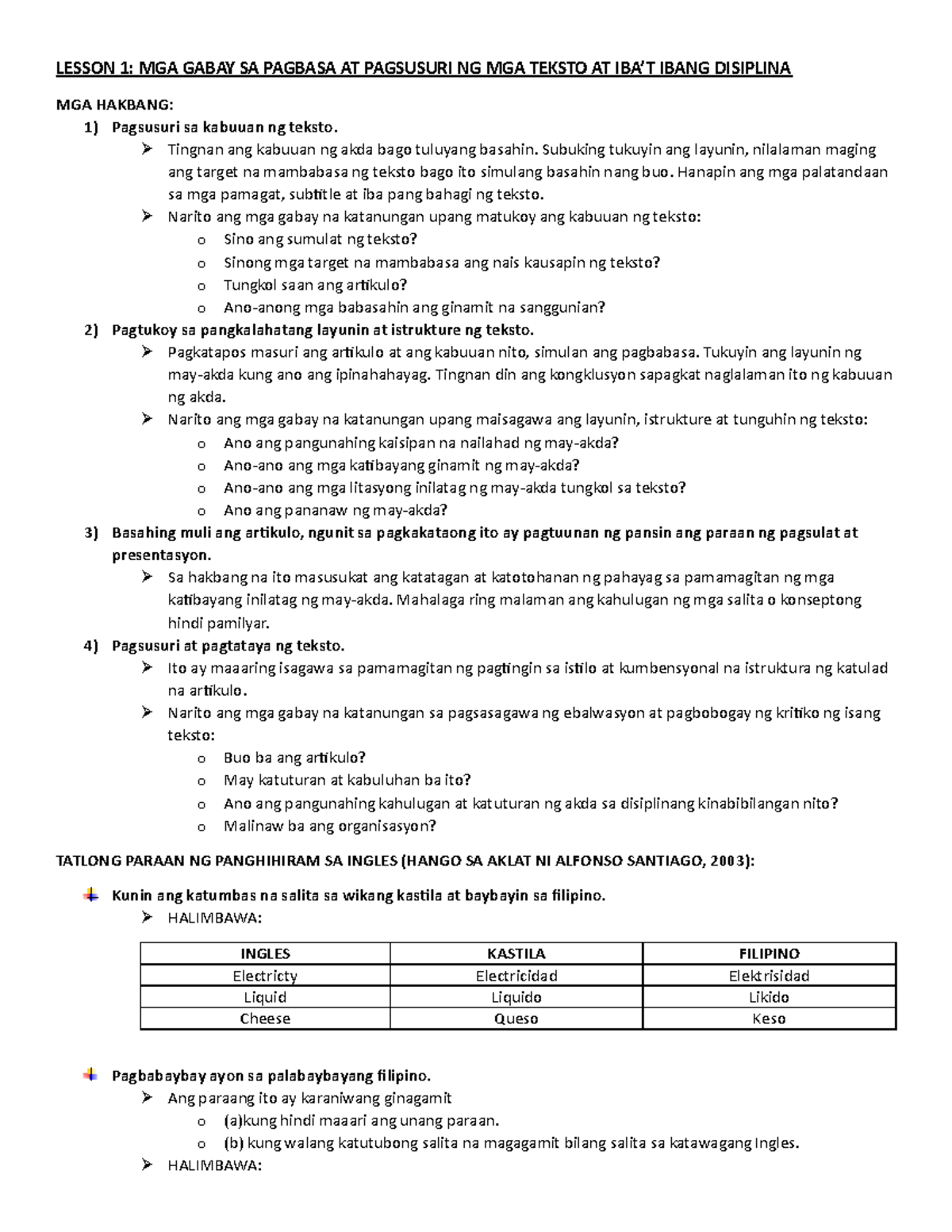 Reviewer IN FIL 3: Mga Gabay sa Pagbasa at Pagsusuri ng Teksto - Studocu