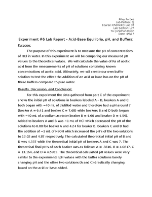 EXP 3 POST LAB - Experiment 3 post lab - CHEM 1450 Experiment 3 Post ...