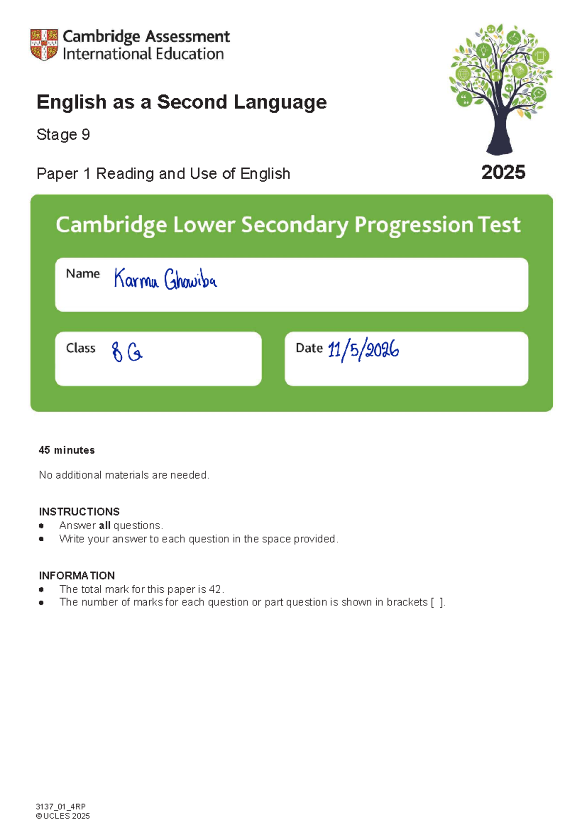ESL Stage 9 Paper 1: Reading & Use of English Practice Test - Studocu