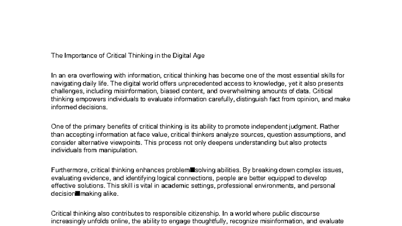 Essay 2 - The Role of Critical Thinking in the Digital Age - Studocu