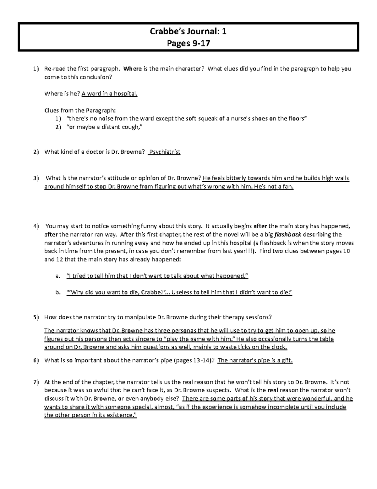Crabbe Questions (1-7) - Analysis and Insights on the Novel - Studocu
