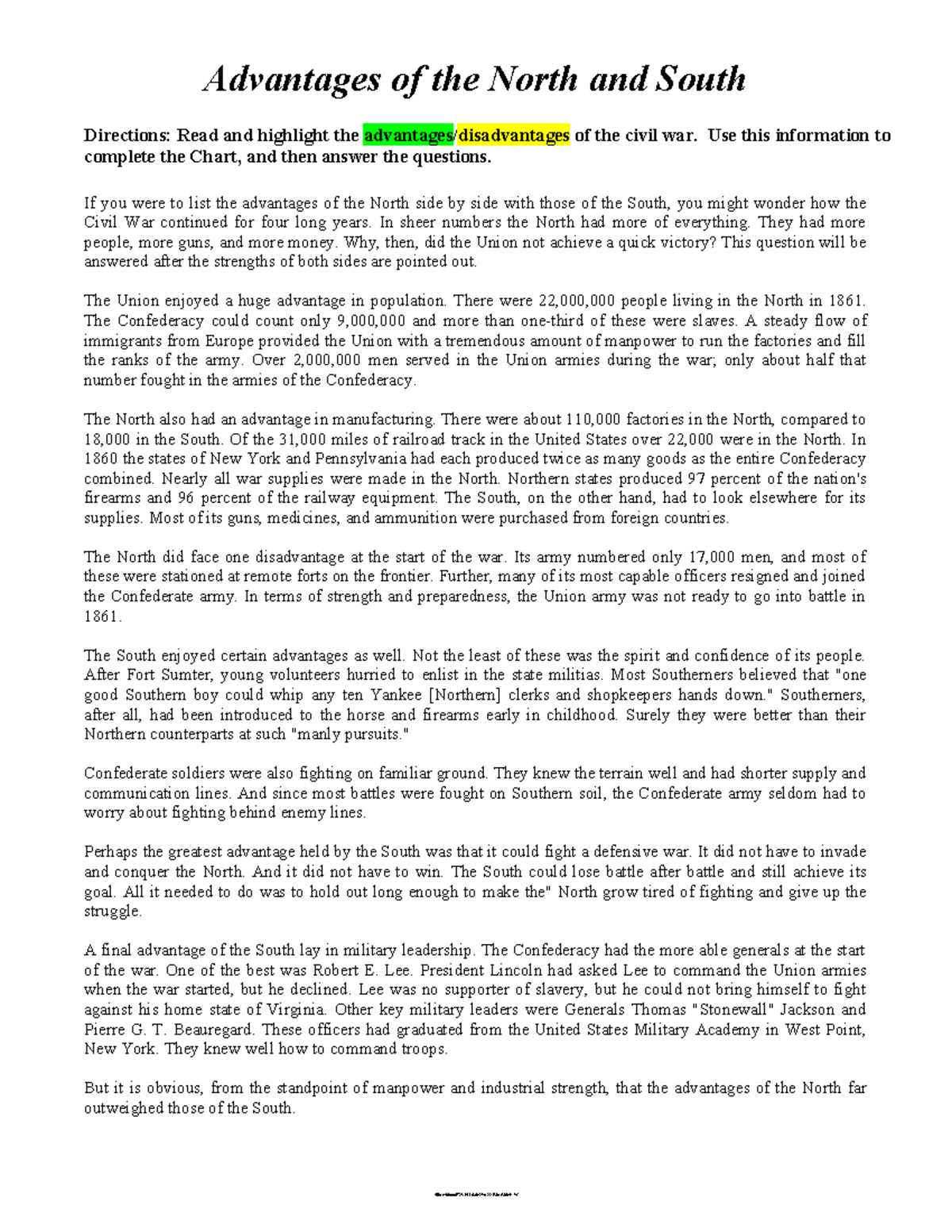 Civil War Advantages & Disadvantages: A Detailed Comparison - Studocu