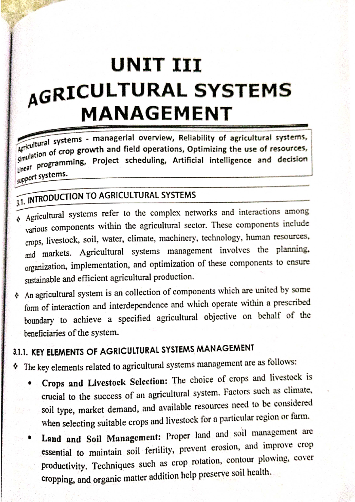 IT in Agriculture: System Management Unit 3 Overview and Practices ...