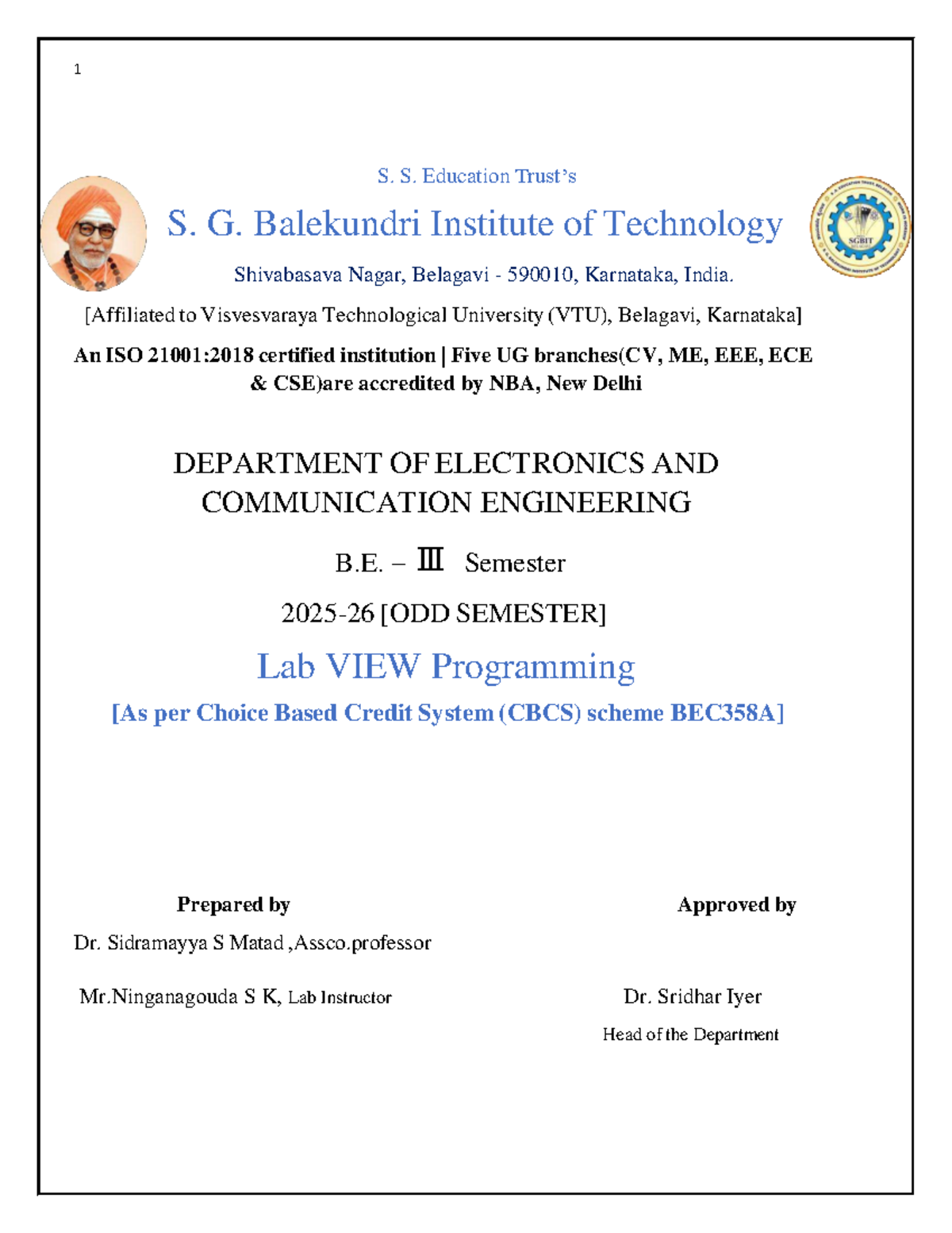 LabVIEW Programming Lab Manual for B.E. 3rd Sem (BEC358) - Studocu