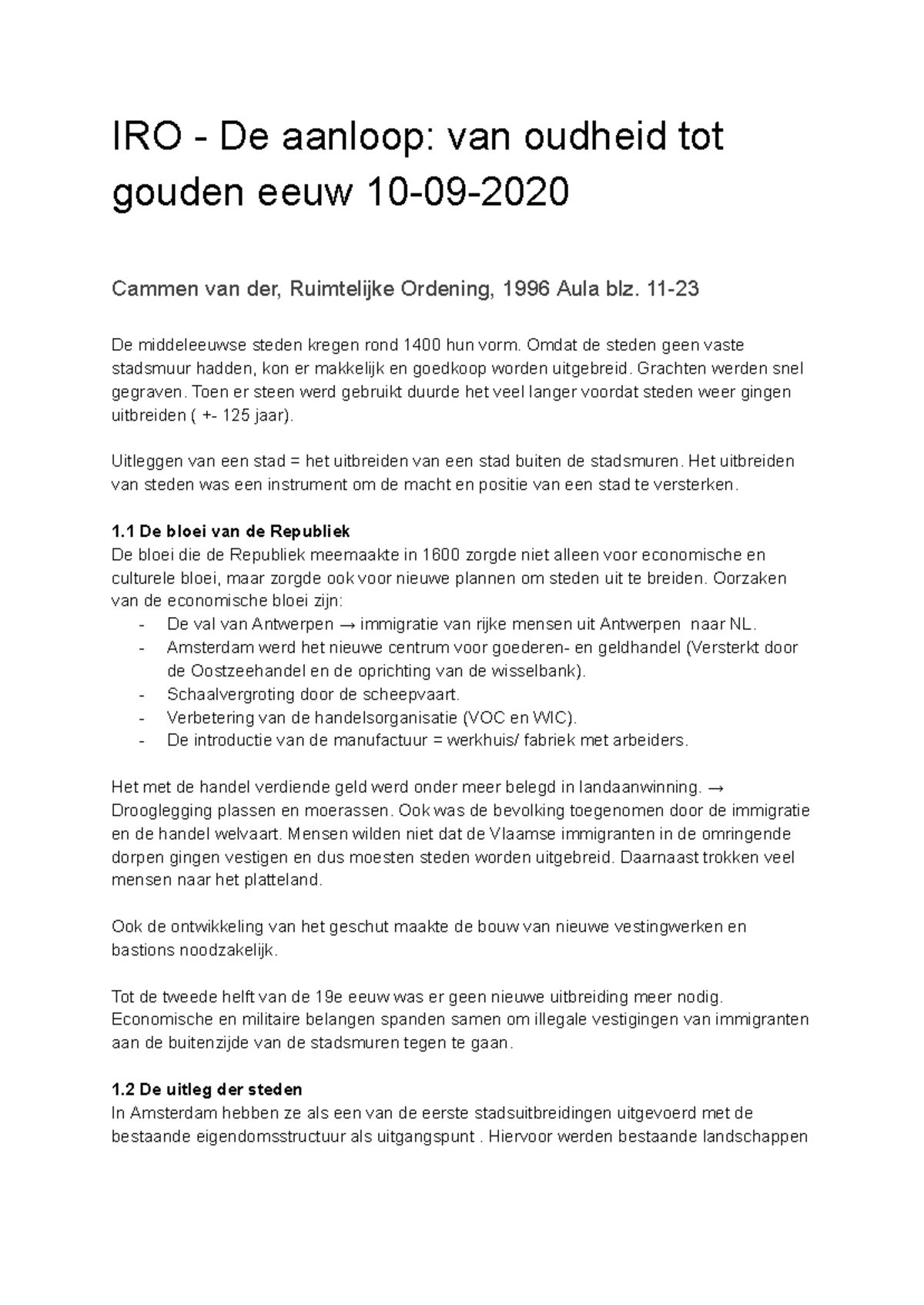 IRO 1 - De Stedelijke Ontwikkeling van Oudheid tot de Gouden Eeuw ...