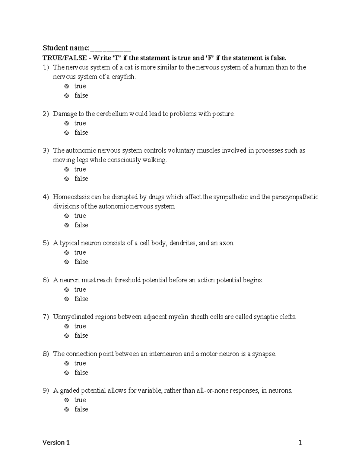 Chapter 26 Practice Questions: Neurophysiology & Nervous System Functions - Studocu