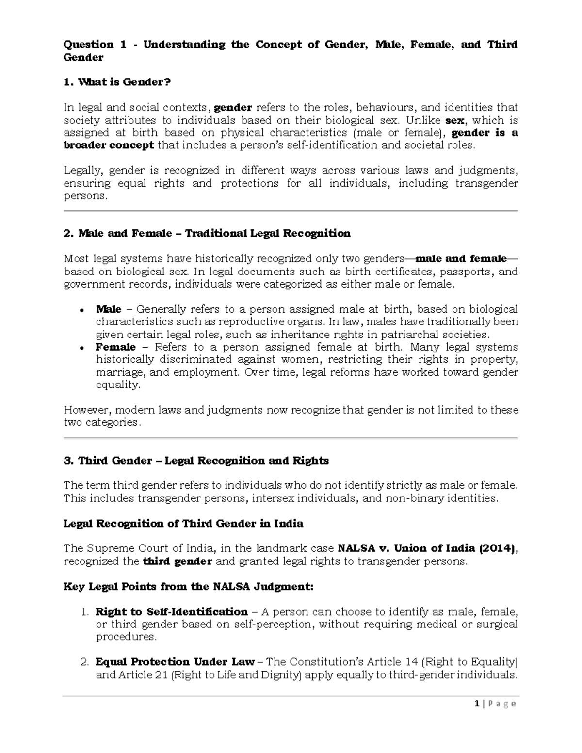 Gender Law - Understanding Gender Identity and Rights Issues - Studocu
