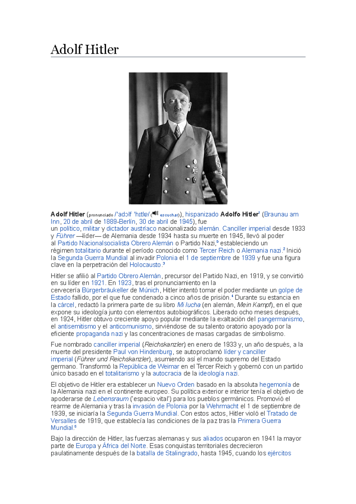 Adolfo Hitler biografía - Adolf Hitler Adolf Hitler (pronunciado / ad ...