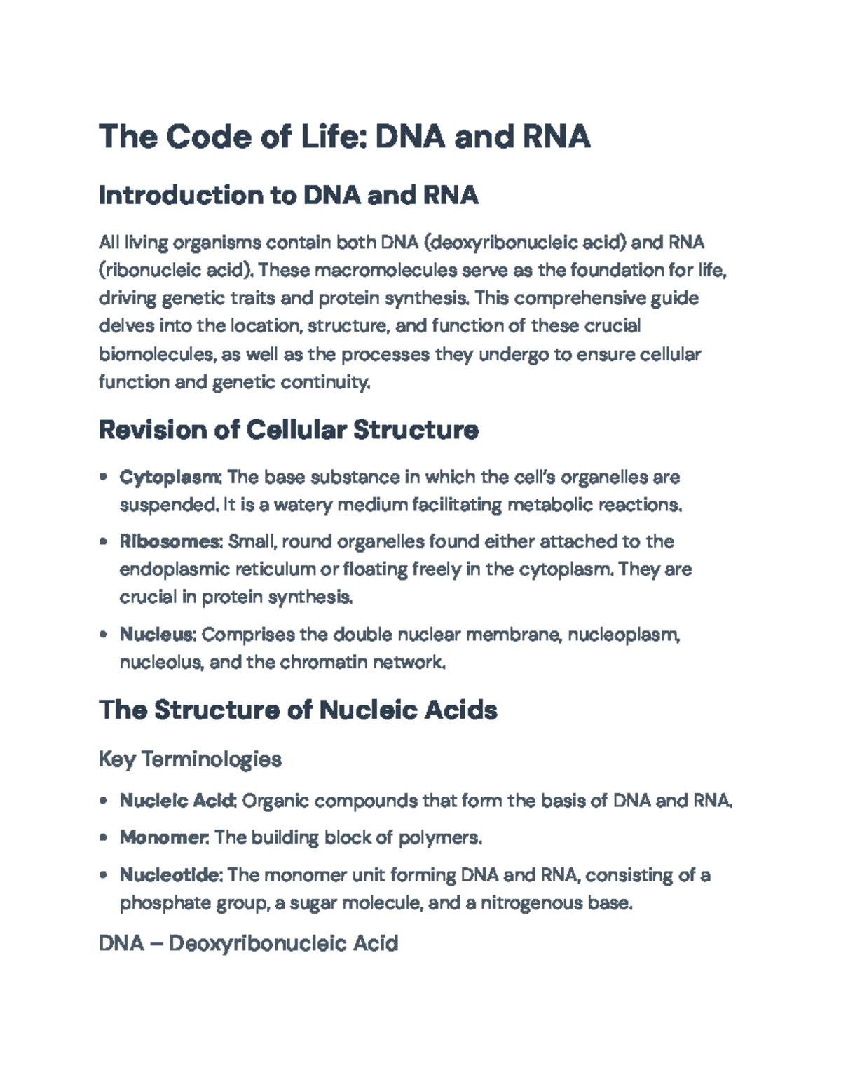 DNA and RNA: Structure, Function, and Protein Synthesis Overview - The Code of Life: DNA and RNA ...