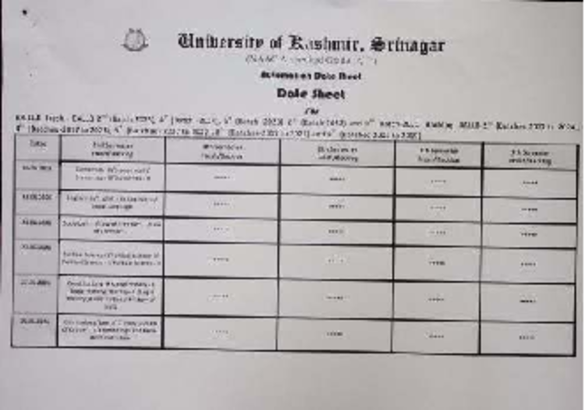BA.LL.B 2nd, 4th, 6th, 8th & 9th Sem Date Sheet - University of Kashmir ...