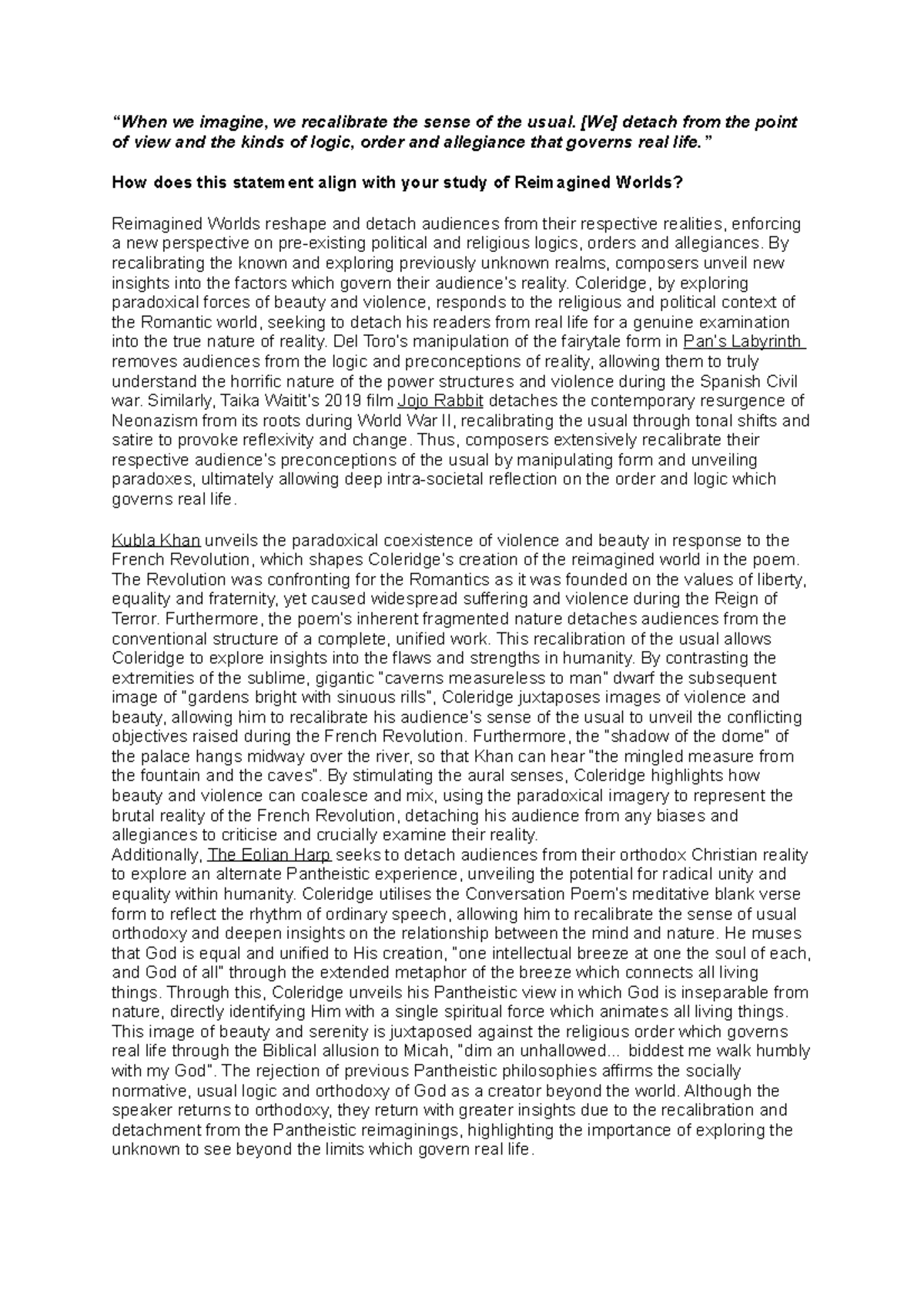 Reimagined Worlds Essay - “When we imagine, we recalibrate the sense of ...