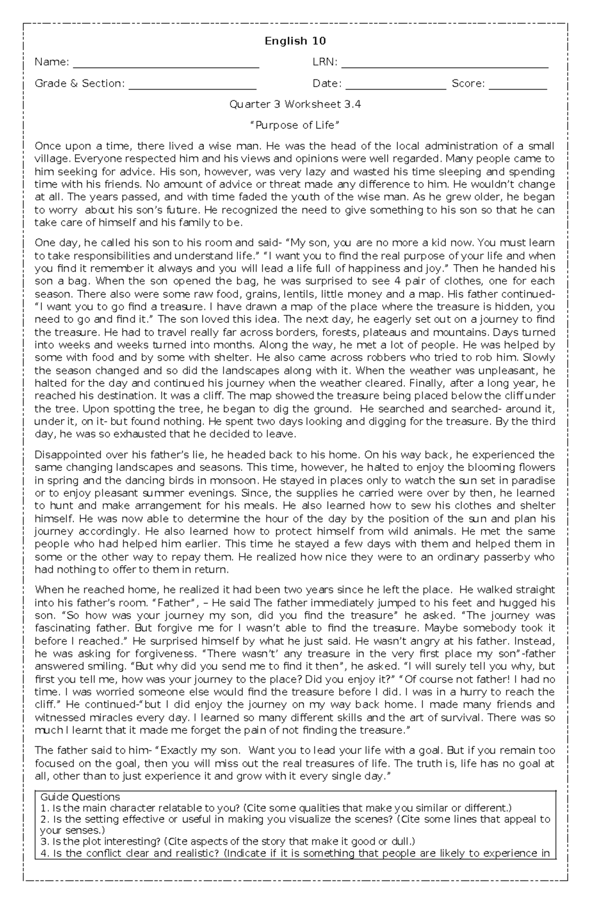 Eng10 Q3 WS3 - Worksheet purposes - English 10 Name ...