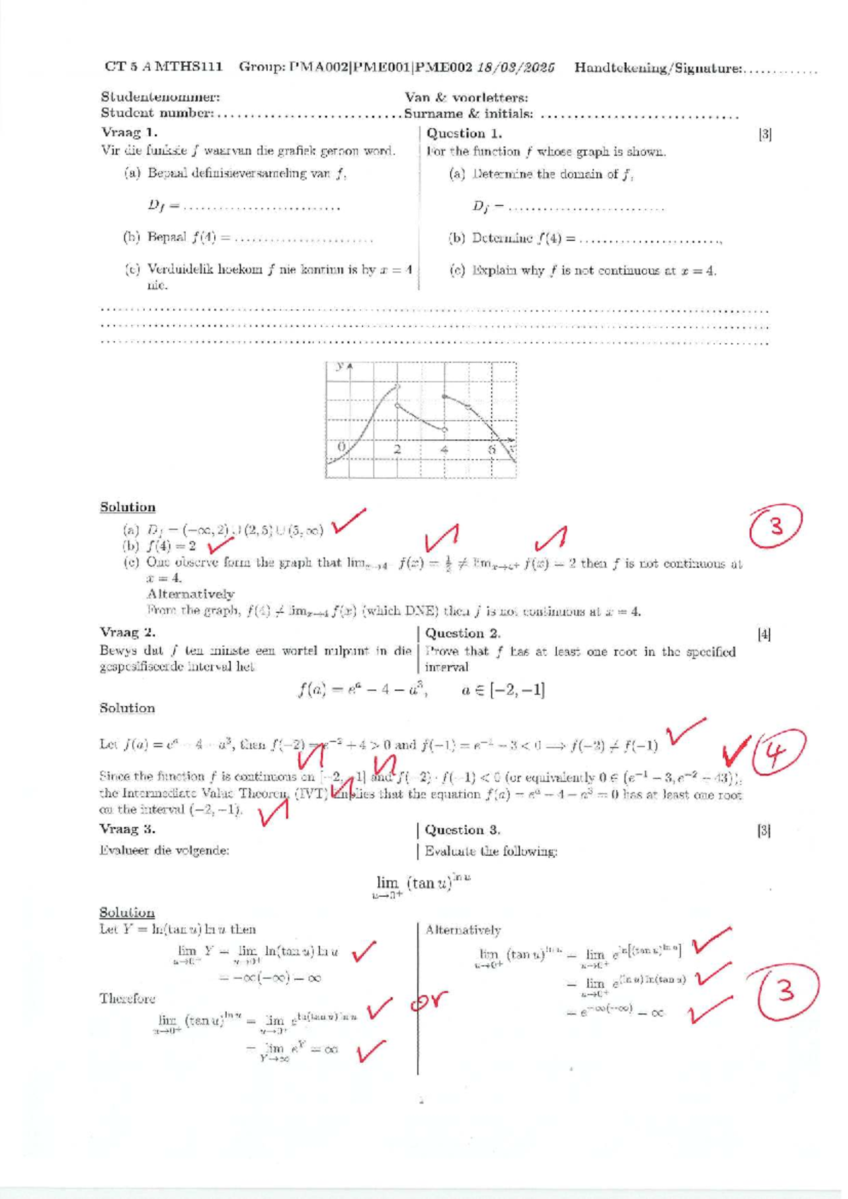 MTHS111 Class Test 5 Memo: Function Analysis and Continuity - Studocu