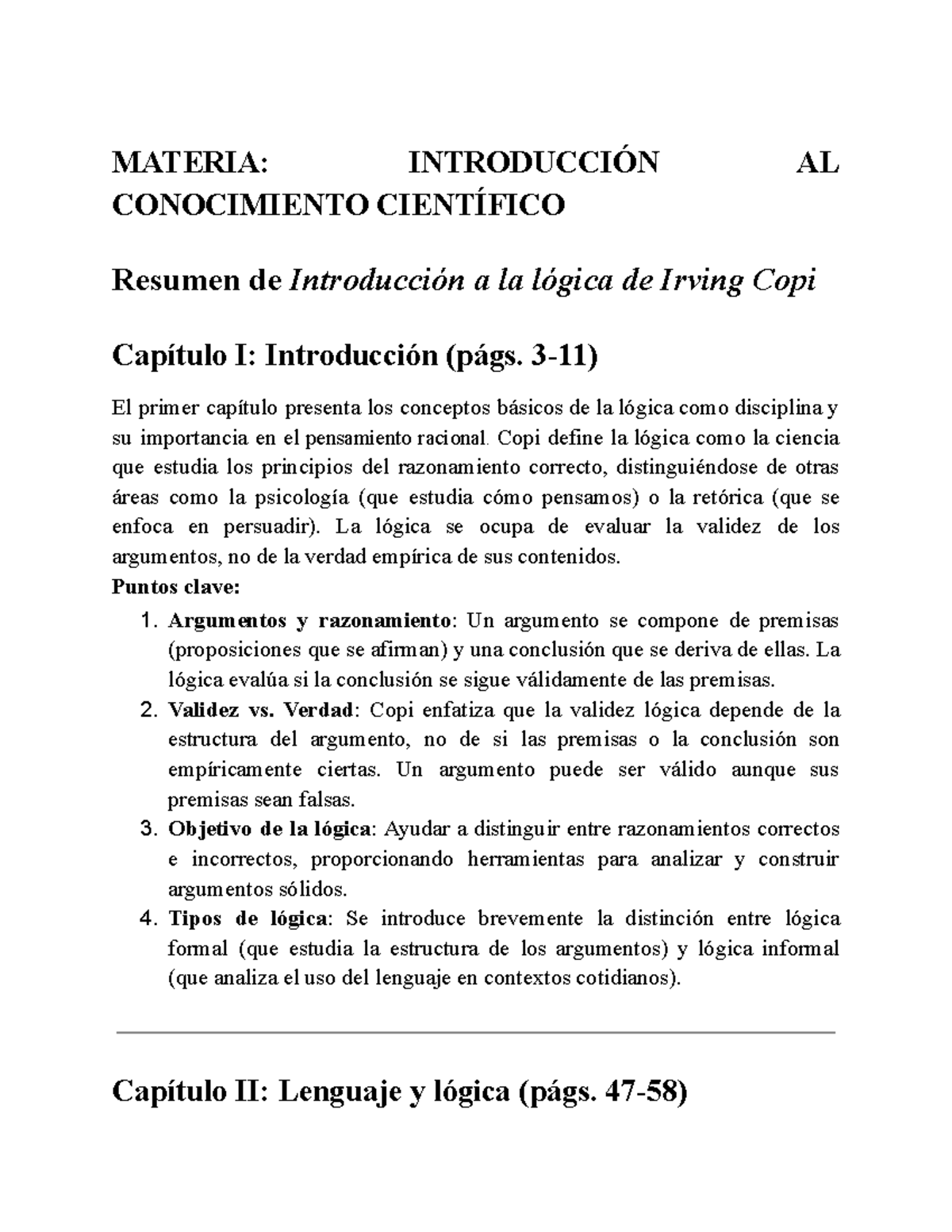 Resumen de Introducción a la Lógica - Irving Copi (Introducción al ...
