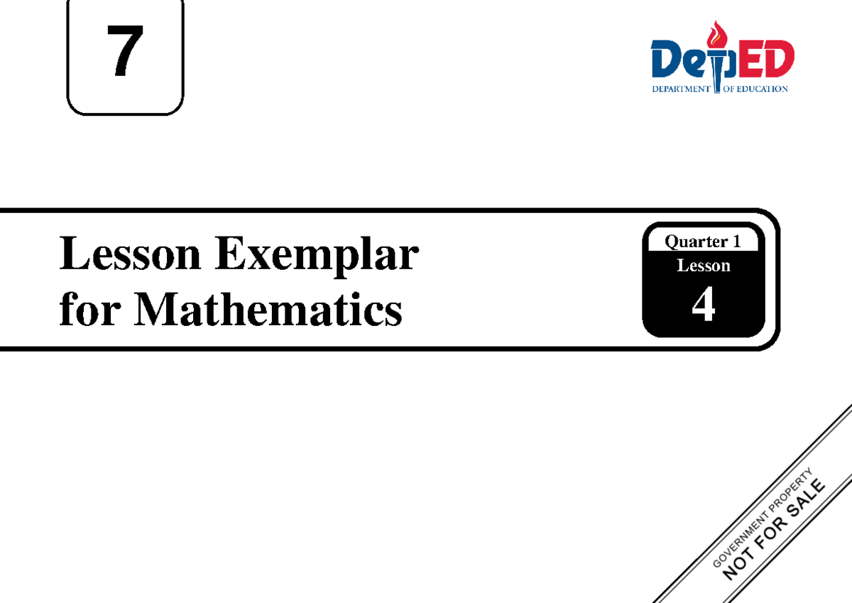 Mathematics Grade 7 Lesson Exemplar Q1: Lesson 4 (SY 2024-2025) - Studocu