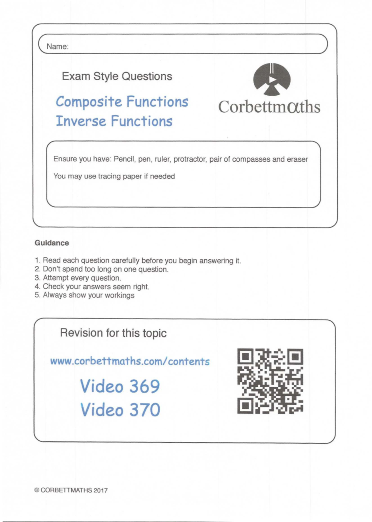 Exam Style Questions on Composite & Inverse Functions (MATH101) - Studocu