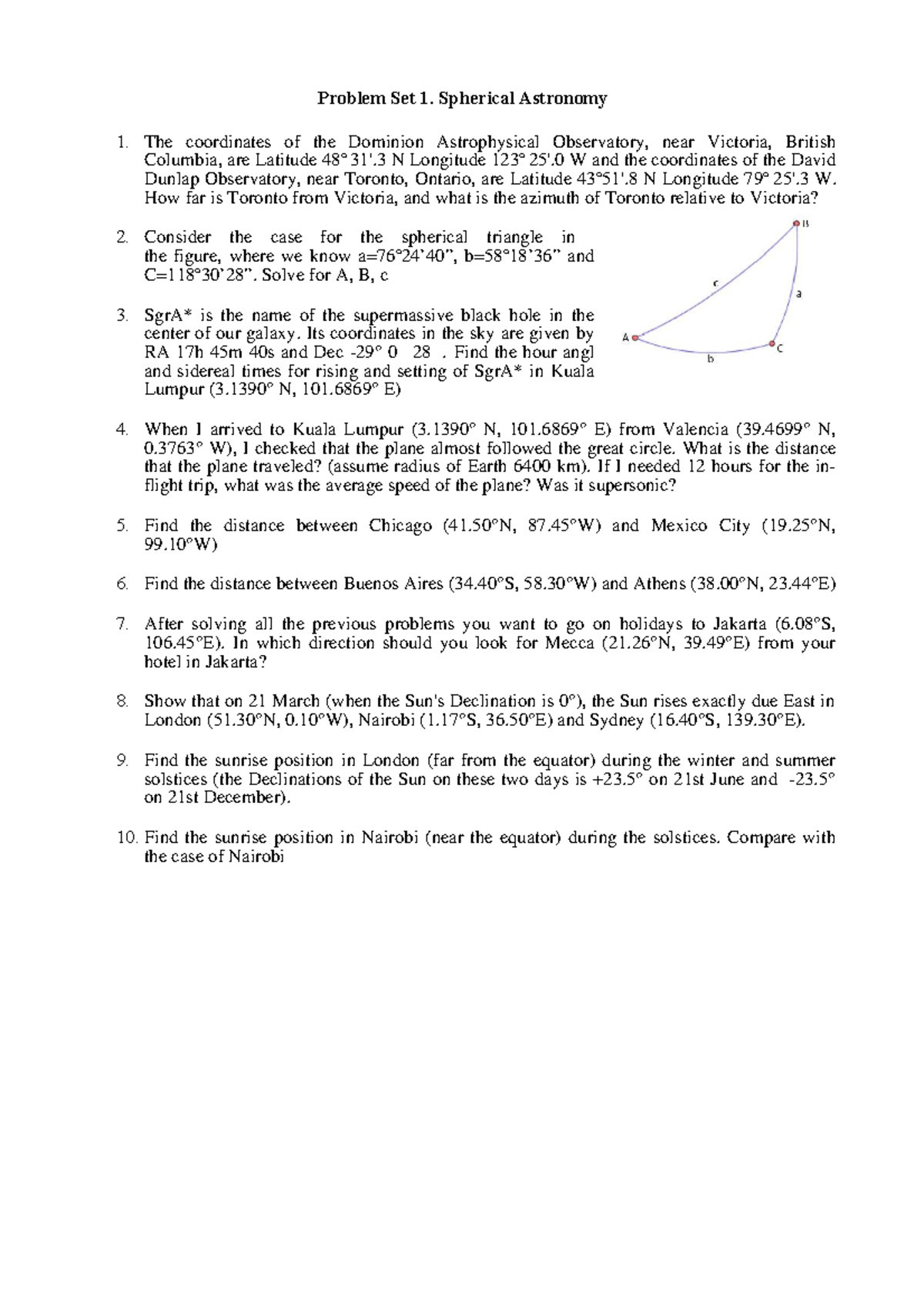 Problems 02: Spherical Astronomy - Problem Set 1 Analysis - Studocu