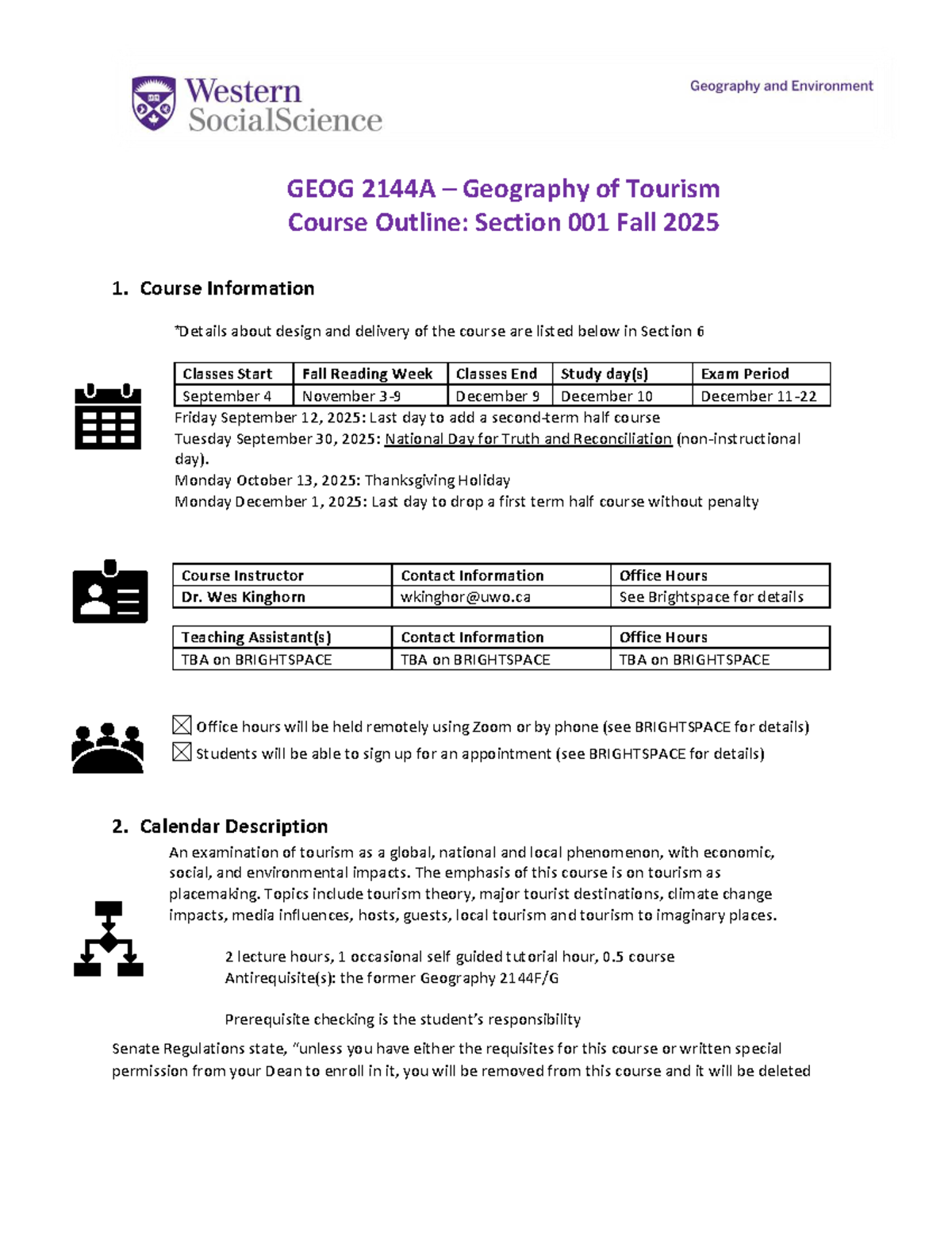 GEOG 2144A Geography of Tourism Course Outline - Fall 2025 - Studocu