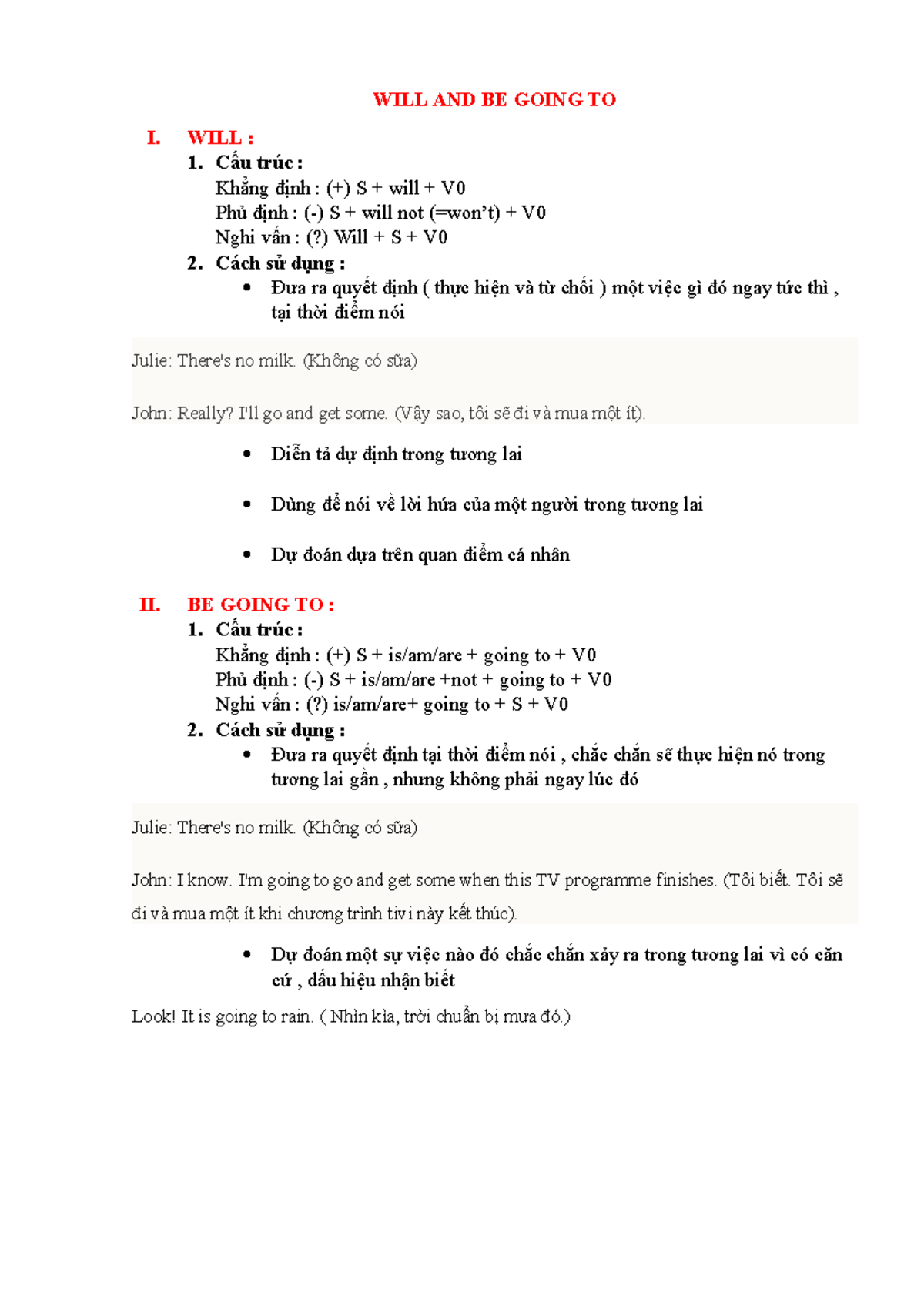 WILL vs BE GOING TO: Key Structures and Uses - English Grammar - Studocu